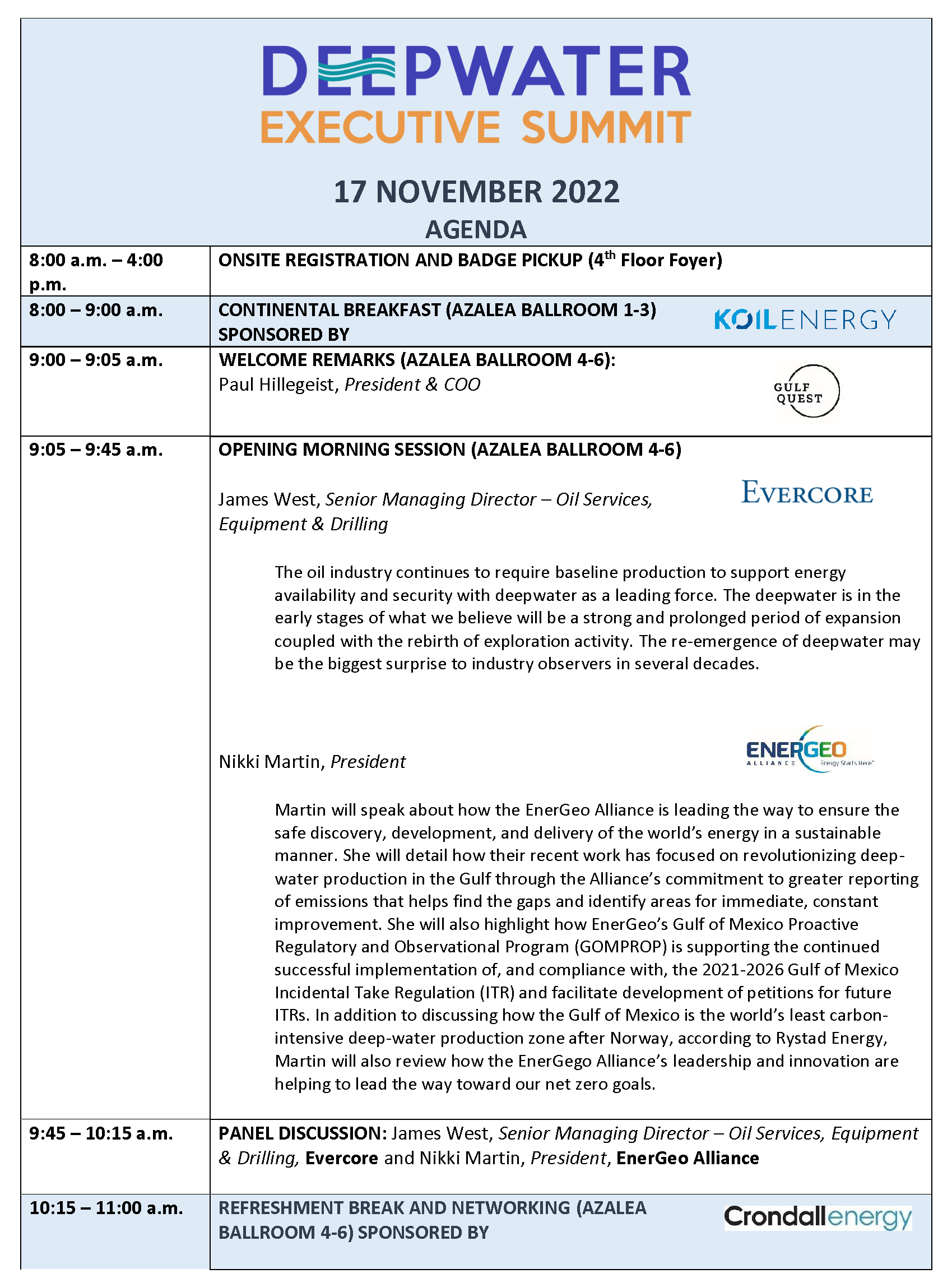 Agenda | Deepwater Executive Summit